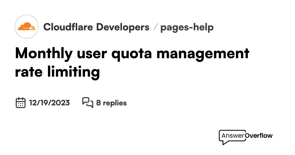Monthly user quota management / rate limiting - Cloudflare Developers