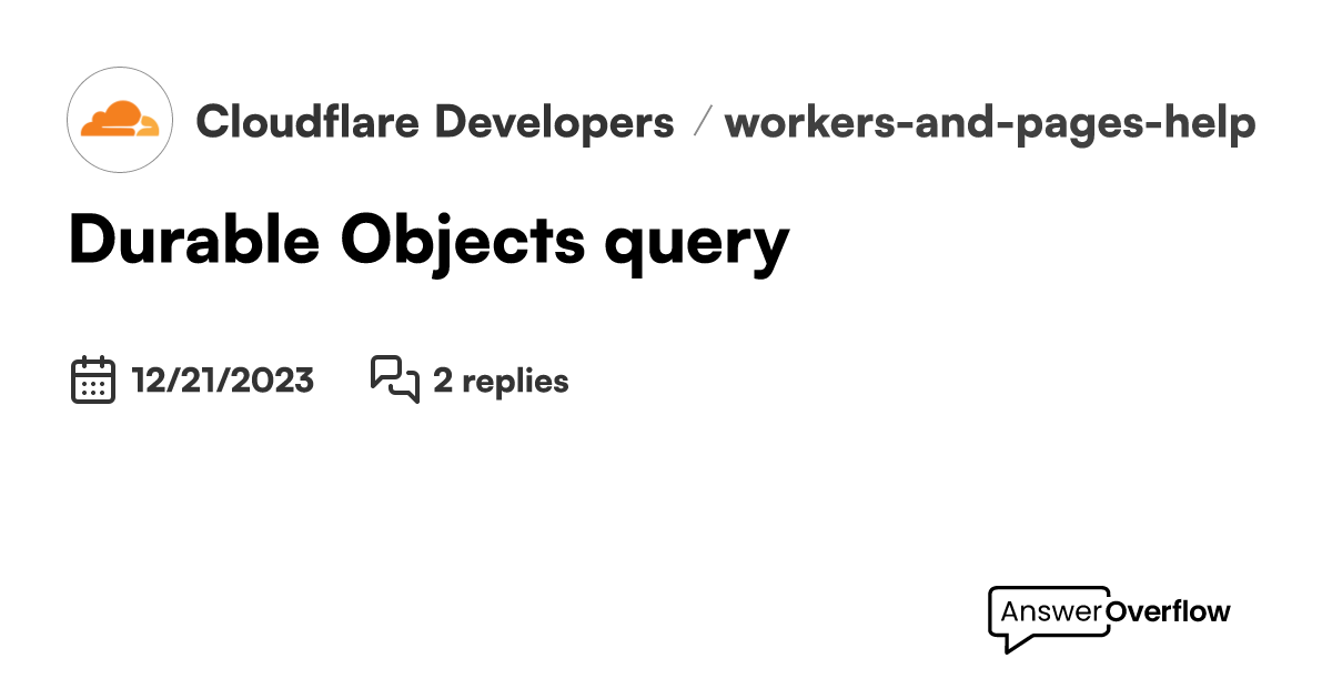 Durable Objects Query Cloudflare Developers