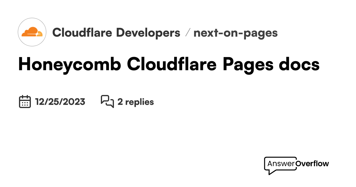 Honeycomb · Cloudflare Pages Docs Cloudflare Developers