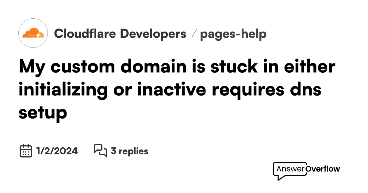 My Custom Domain Is Stuck In Either Initializing Or Inactive Requires Dns Setup Cloudflare