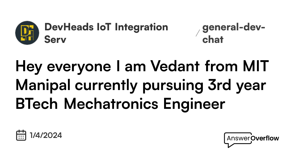 Hey everyone! I am Vedant from MIT Manipal, currently pursuing 3rd year ...