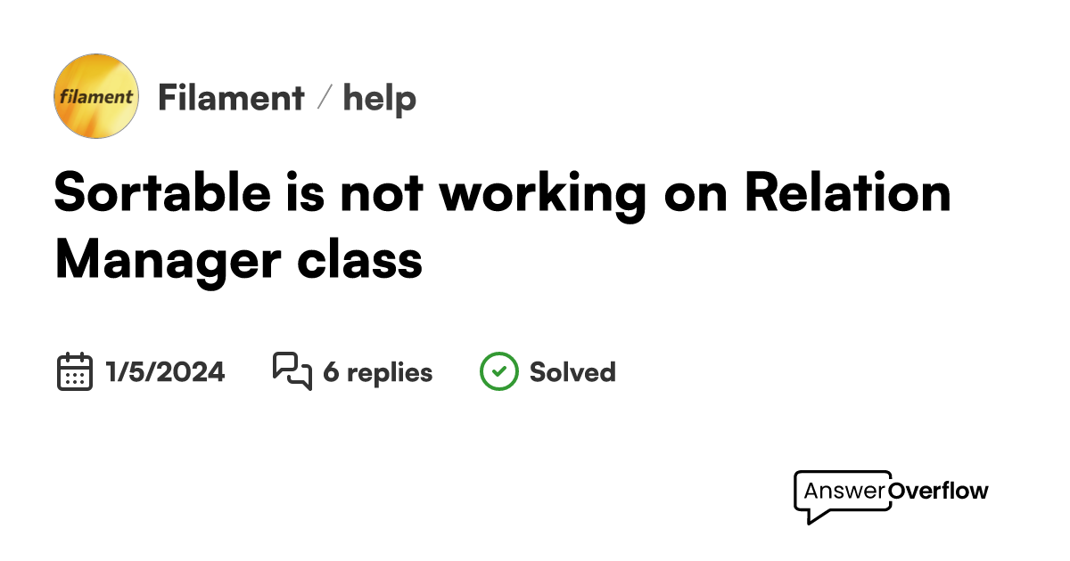 Sortable is not working on Relation Manager class: - Filament