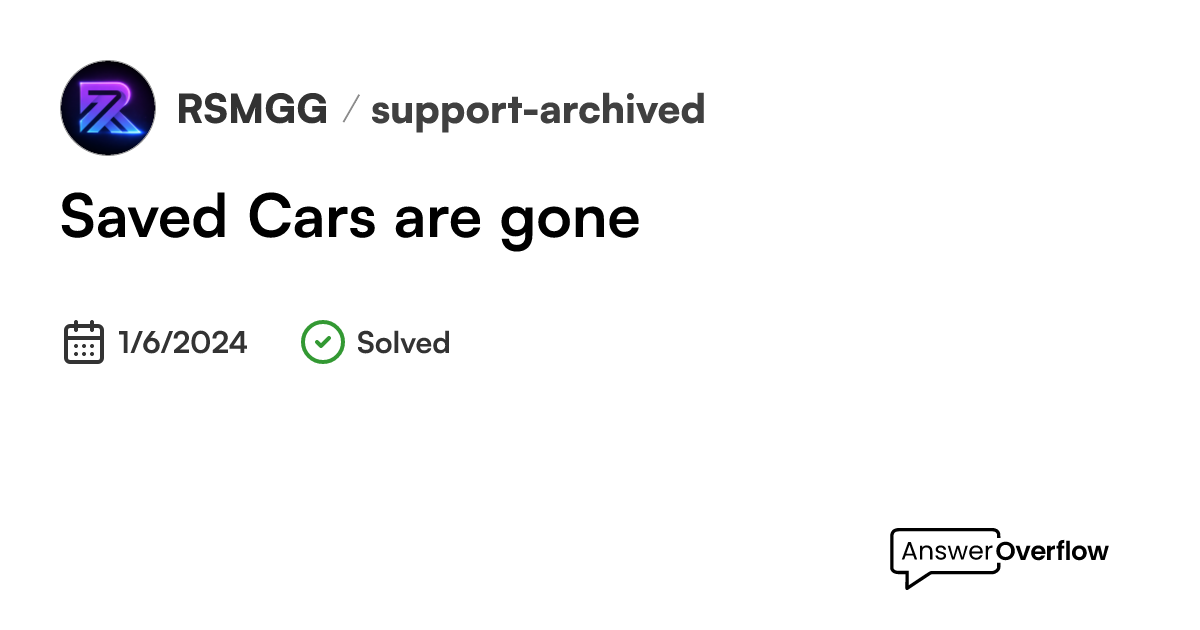 Saved Cars are gone - RSM.GG