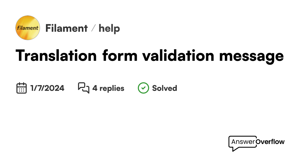 Translation form validation message - Filament