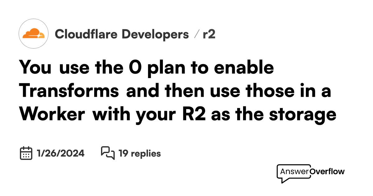 You use the $0 plan to enable Transforms and then use those in a Worker with your R2 as the ...