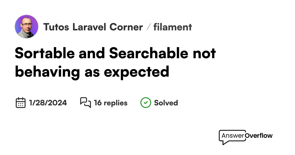 Sortable And Searchable Not Behaving As Expected Tutos Laravel