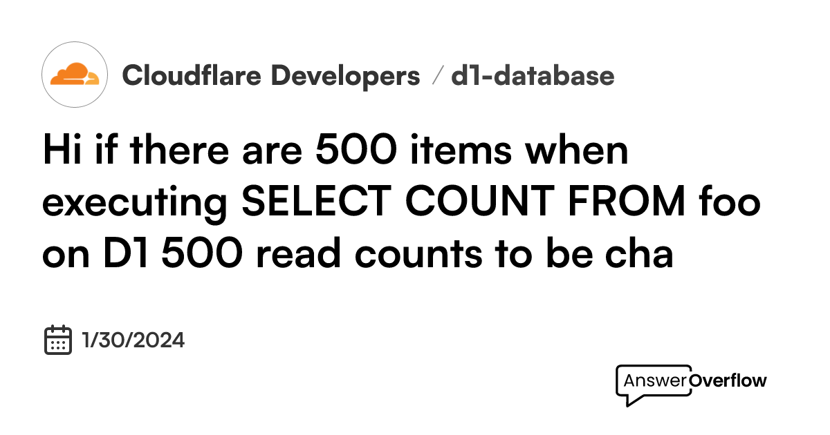 Hi. if there are 500 items when executing SELECT COUNT(*) FROM foo on D1, 500 read counts to be ...