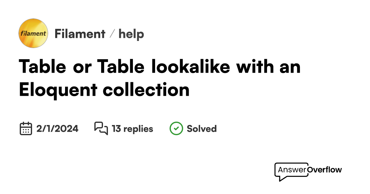 Table (or Table lookalike) with an Eloquent collection - Filament