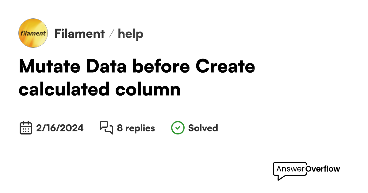 Mutate Data before Create (calculated column) - Filament