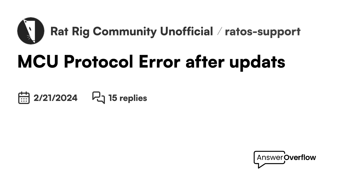 MCU Protocol Error after updats - Rat Rig Community [Unofficial]