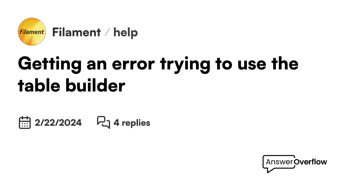 Getting an error trying to use the table builder - Filament