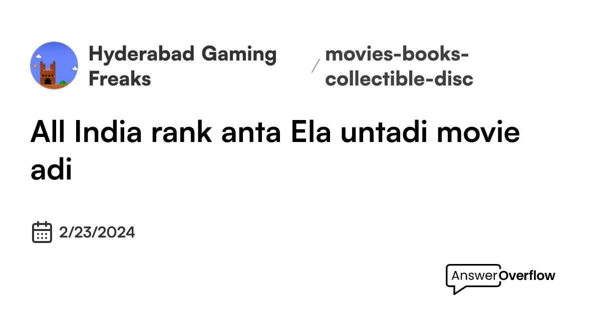 All India rank anta. Ela untadi movie adi - Hyderabad Gaming Freaks!🎮🇮🇳