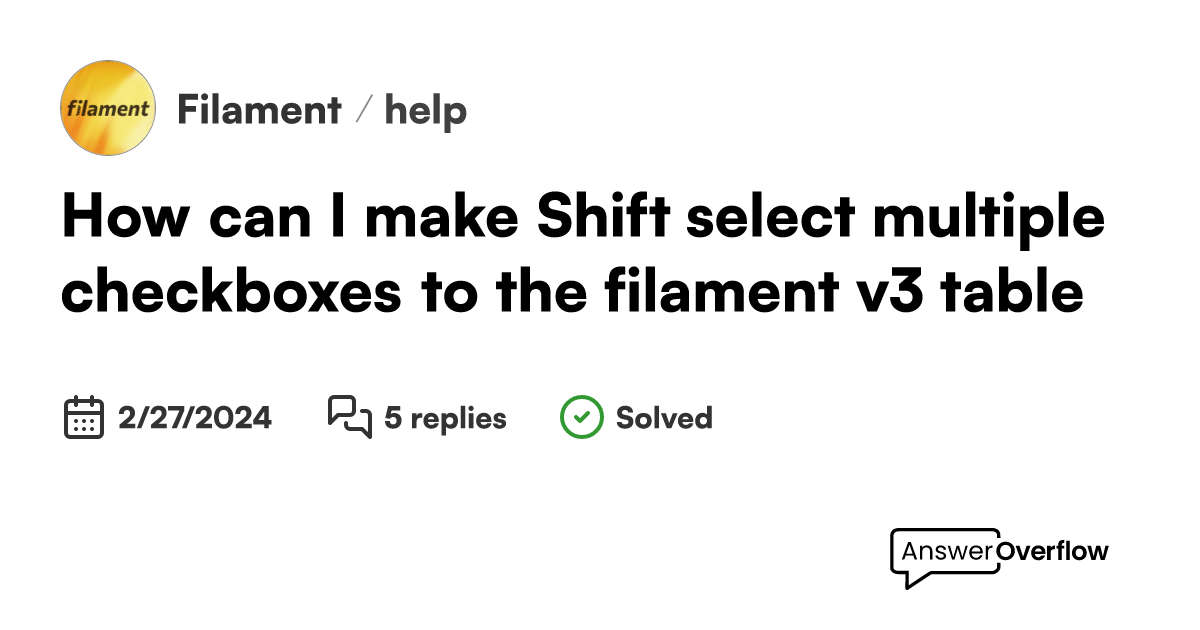 How can I make "Shift select multiple checkboxes" to the filament v3 table? - Filament