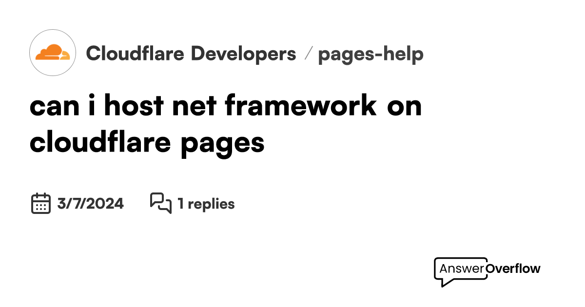 can i host .net framework on cloudflare pages ? - Cloudflare Developers