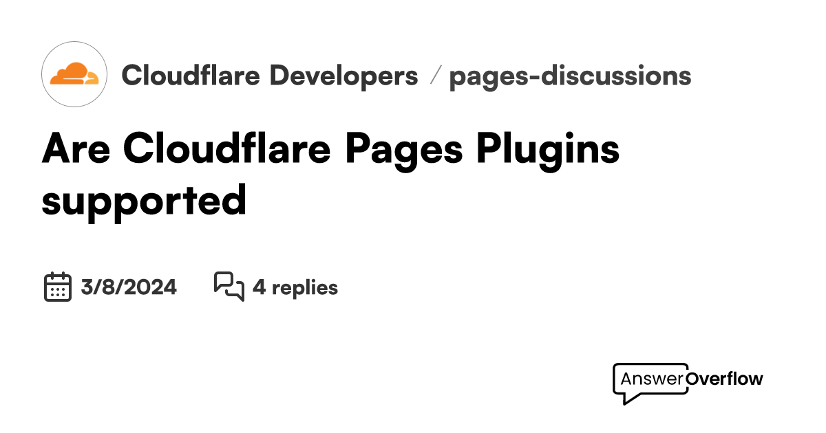 Are Cloudflare Pages Plugins supported - Cloudflare Developers