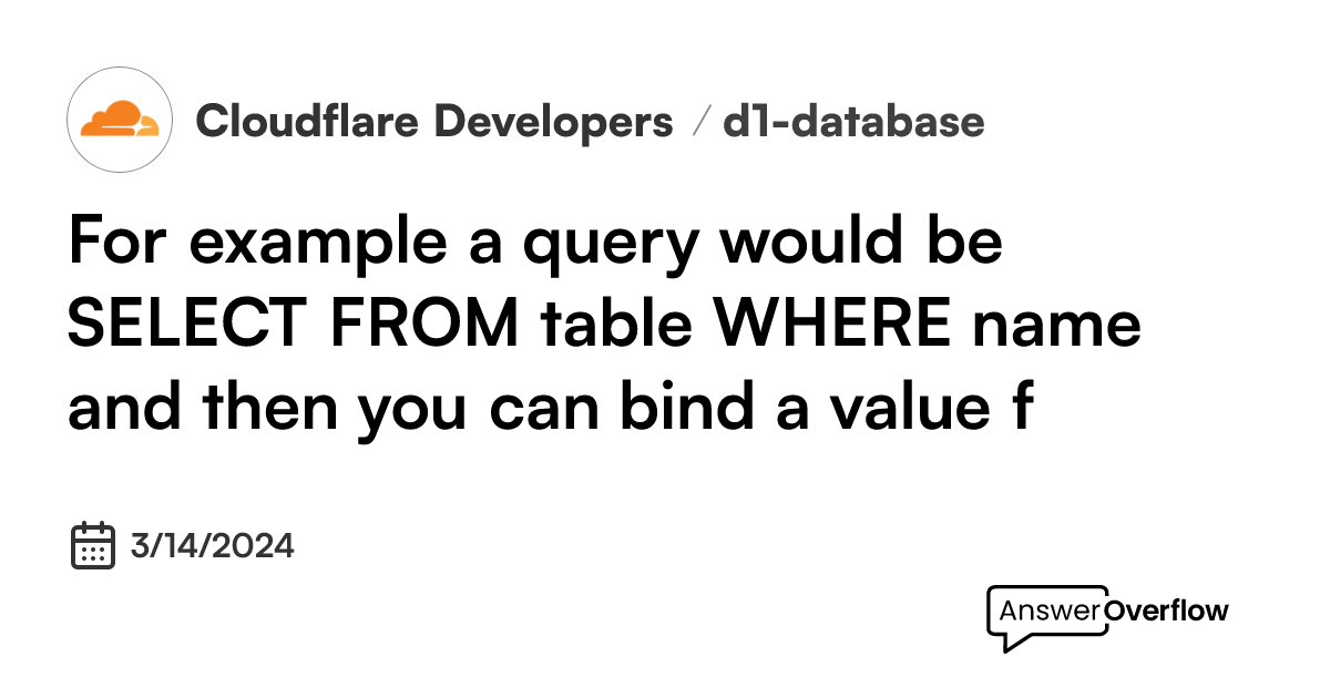 For example, a query would be: `SELECT * FROM table WHERE name = ?` and then you can bind a ...