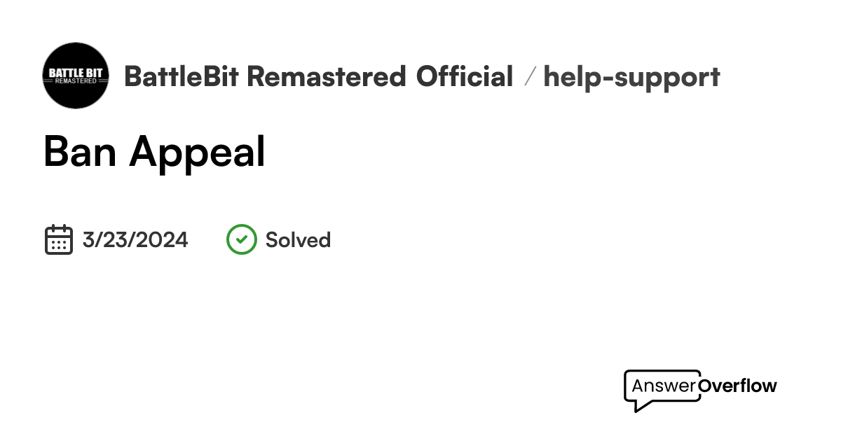 Ban Appeal - BattleBit Remastered Official