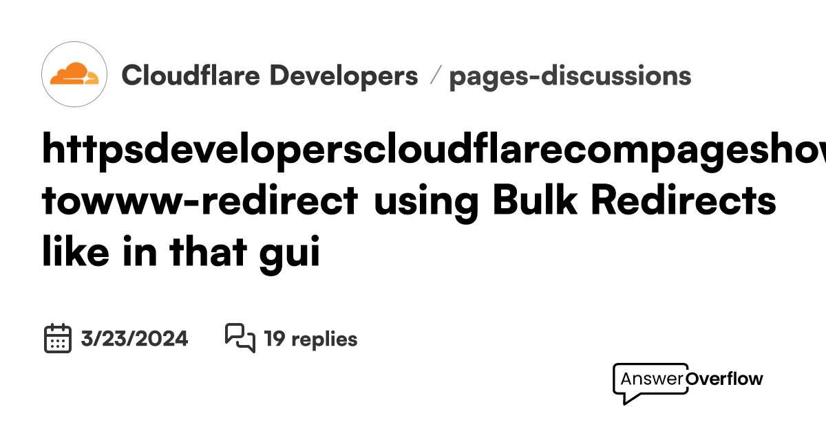 https://developers.cloudflare.com/pages/how-to/www-redirect/ using Bulk Redirects (like in that ...