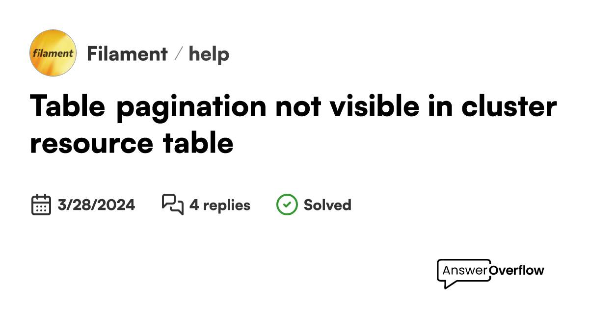 Table pagination not visible in cluster resource table - Filament