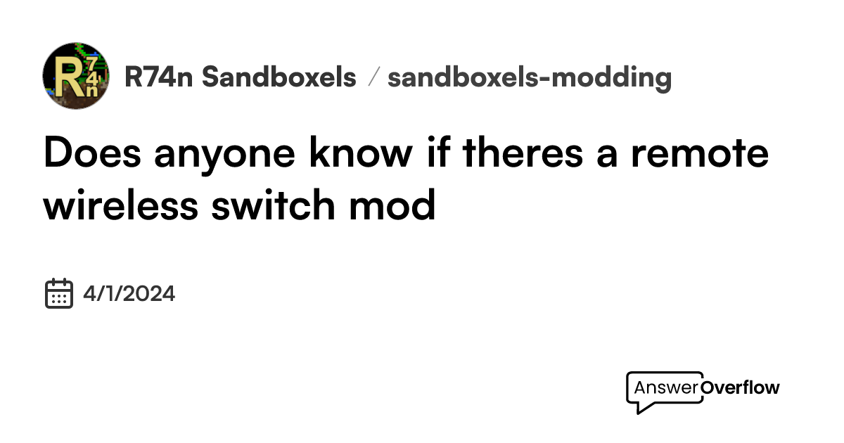 Does anyone know if theres a remote wireless switch mod? - 🚨 R74n ...
