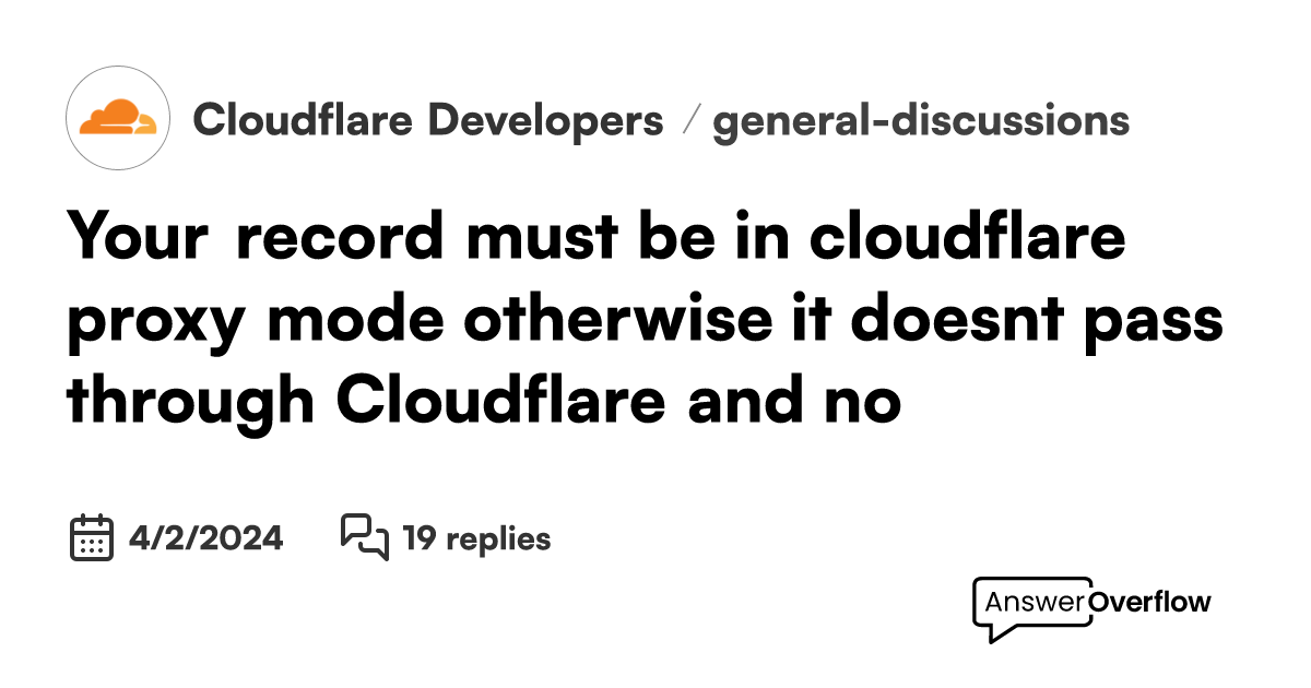 Your record must be in :cloudflare: proxy mode, otherwise it doesn’t pass through Cloudflare and ...