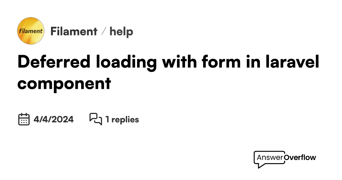 Deferred Loading With Form In Laravel Component Filament