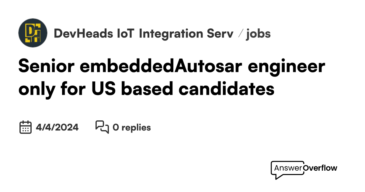 Senior embedded/Autosar engineer, only for US based candidates ...