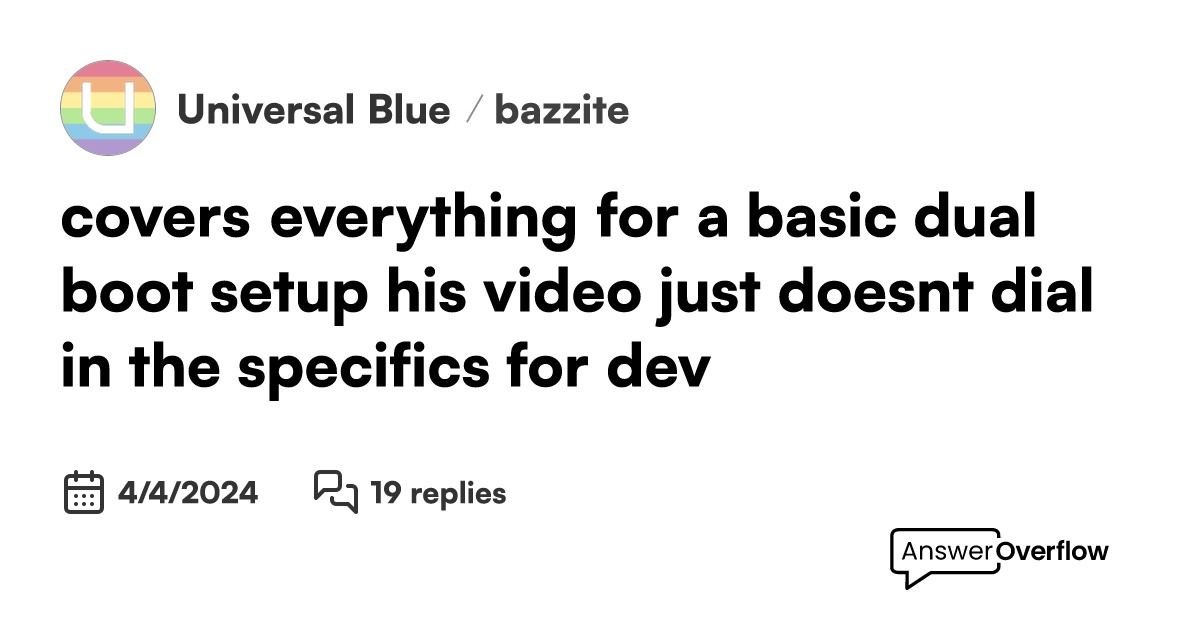 covers everything for a basic dual boot setup, his video just doesn't dial in the specifics for ...