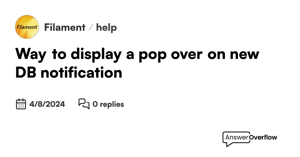 Way to display a pop over on new DB notification? - Filament