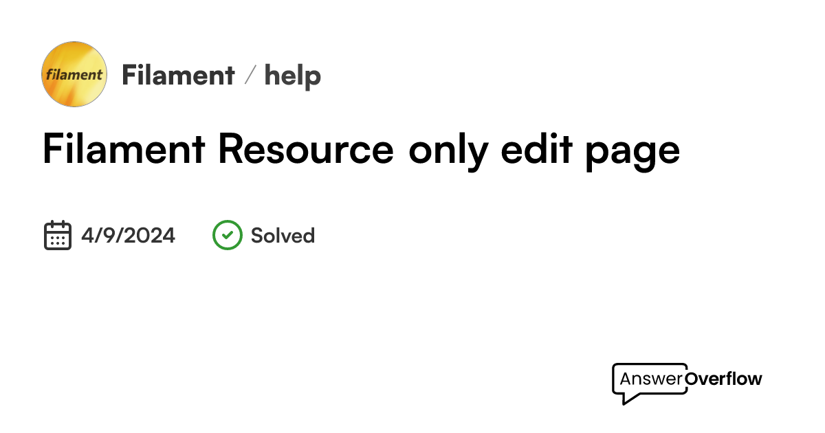 Filament Resource only edit page? - Filament