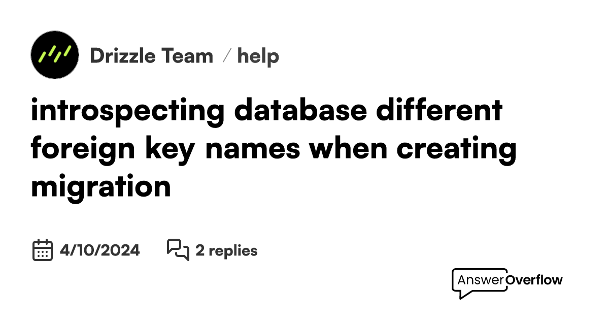 Introspecting Database Different Foreign Key Names When Creating Migration Drizzle Team