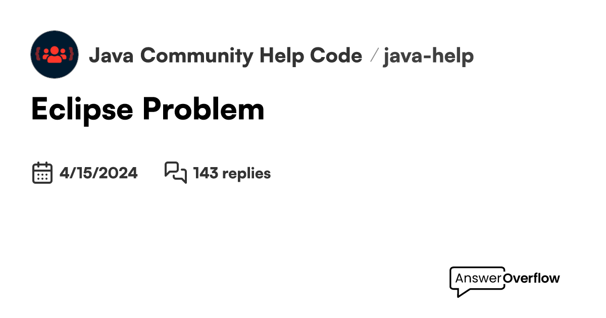 Eclipse Problem - Java Community | Help. Code. Learn.