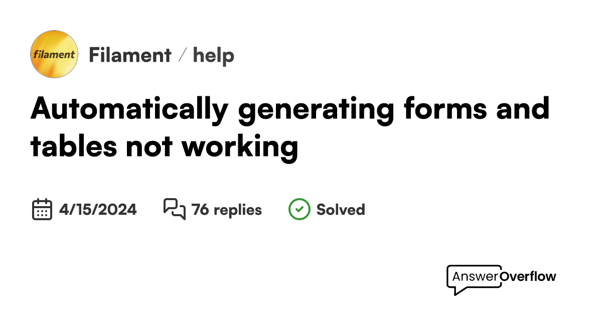 Automatically generating forms and tables not working? - Filament
