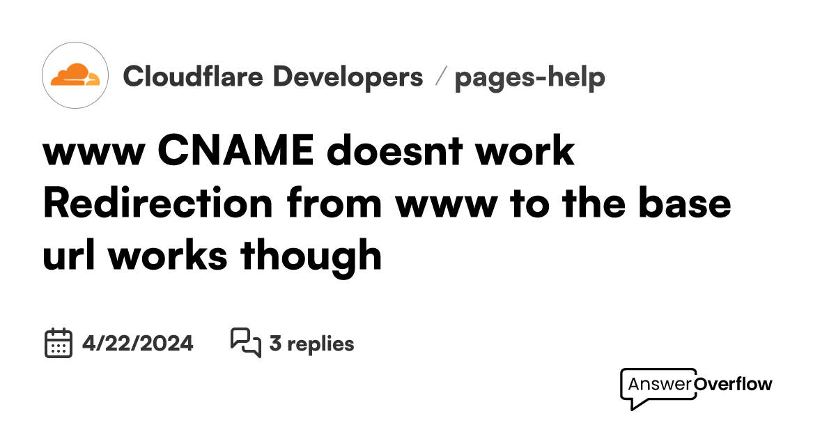 Cname Doesnt Work Redirection From To The Base Url Works Though Cloudflare Developers