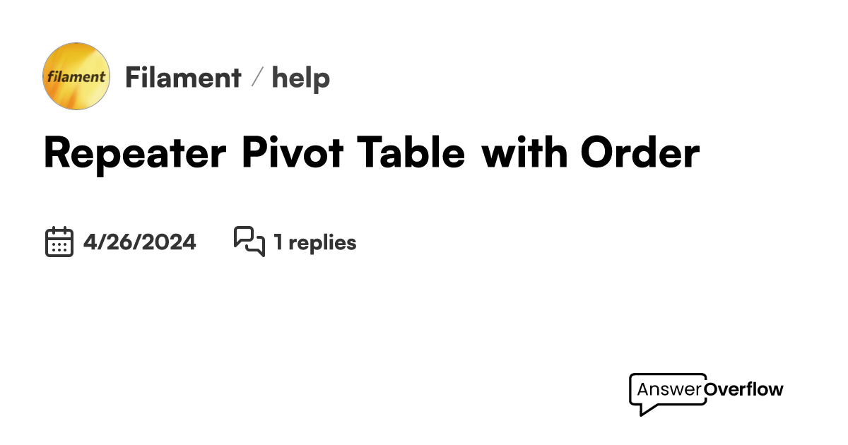 Repeater Pivot Table with Order - Filament