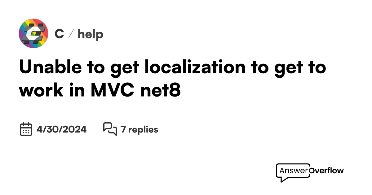 Unable To Get Localization To Get To Work In Mvc Net8 C