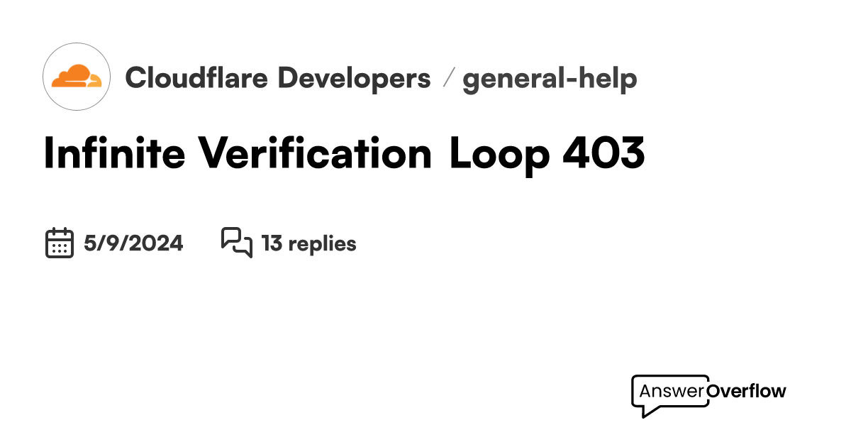 Infinite Verification Loop + 403 - Cloudflare Developers