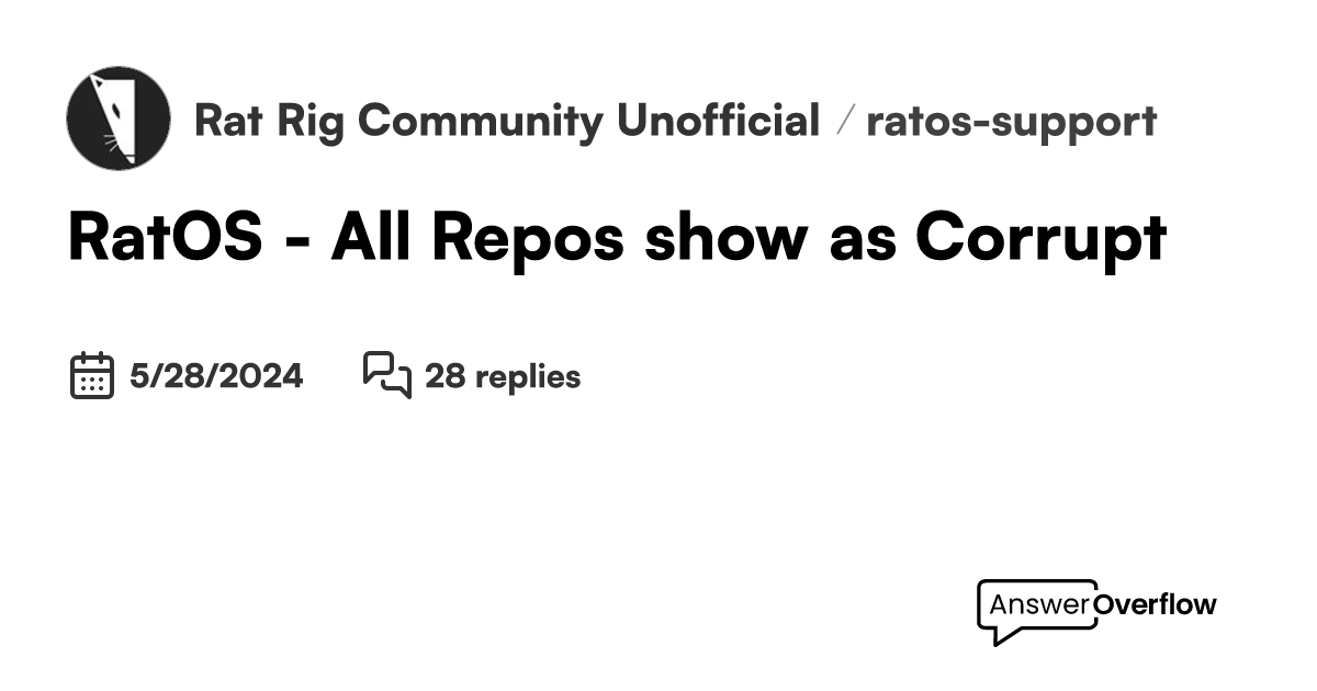 RatOS - All Repos show as Corrupt - Rat Rig Community [Unofficial]