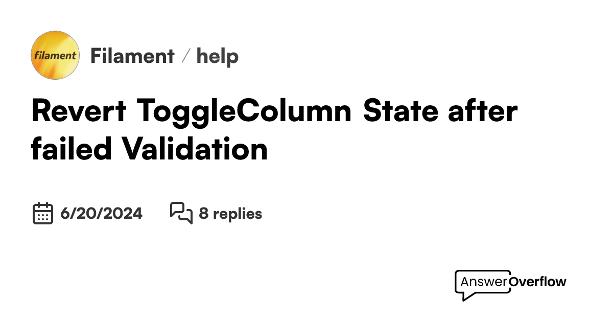 Revert ToggleColumn State after failed Validation - Filament