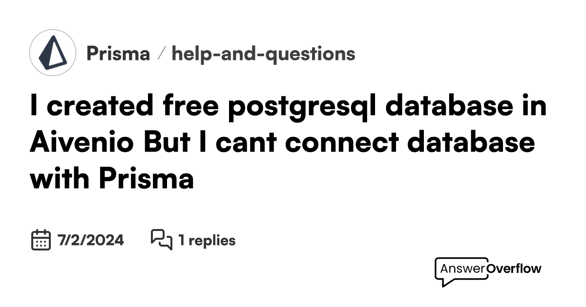 I Created Free Postgresql Database In But I Cant Connect Database With Prisma Prisma