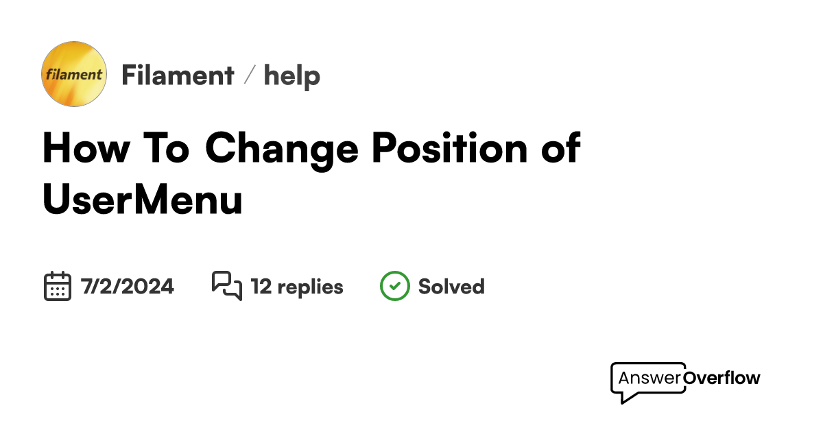 How To Change Position of UserMenu ? - Filament