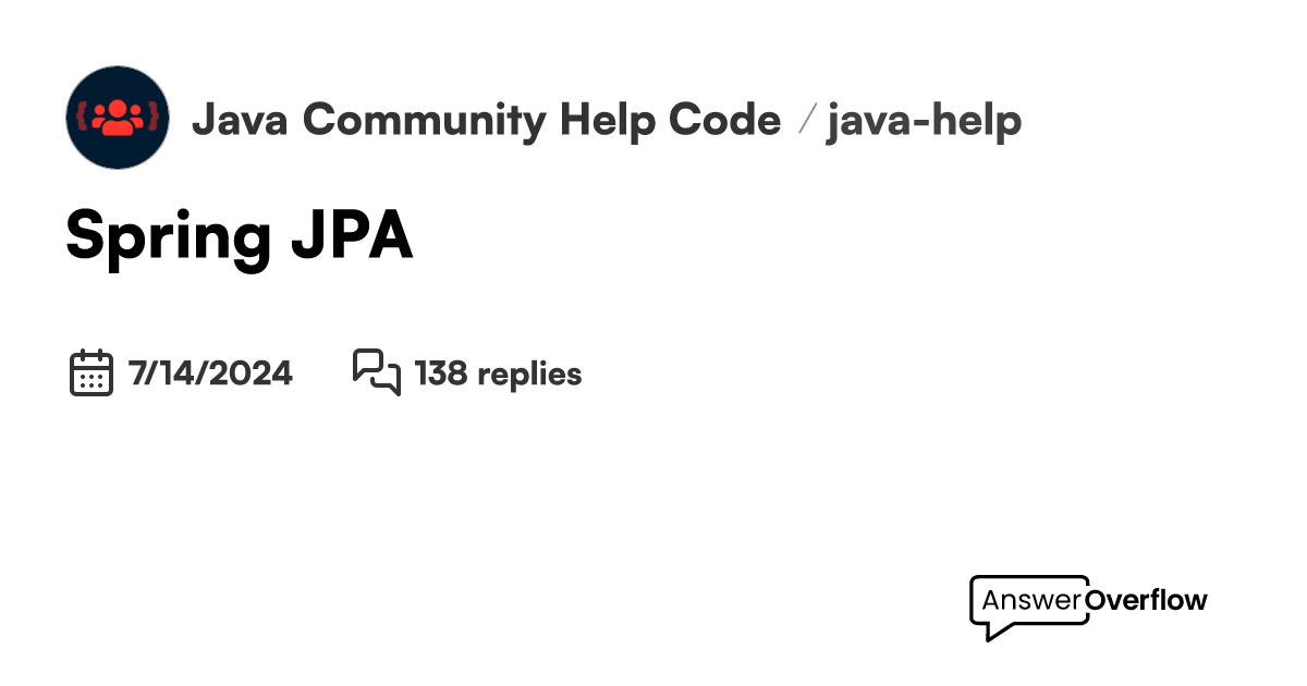 Spring JPA - Java Community | Help. Code. Learn.