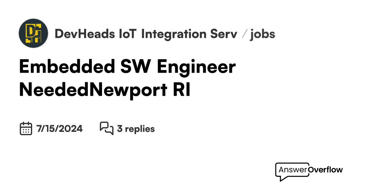 Embedded SW Engineer Needed—Newport, RI - DevHeads IoT Integration Server