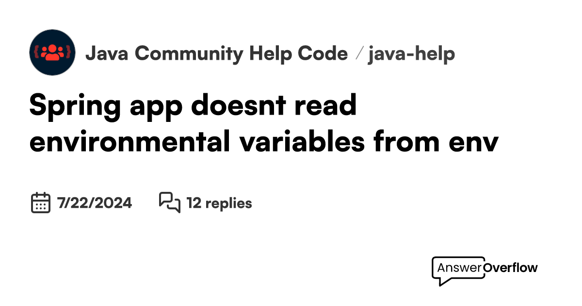 Spring app doesn't read environmental variables from .env - Java Community | Help. Code. Learn.