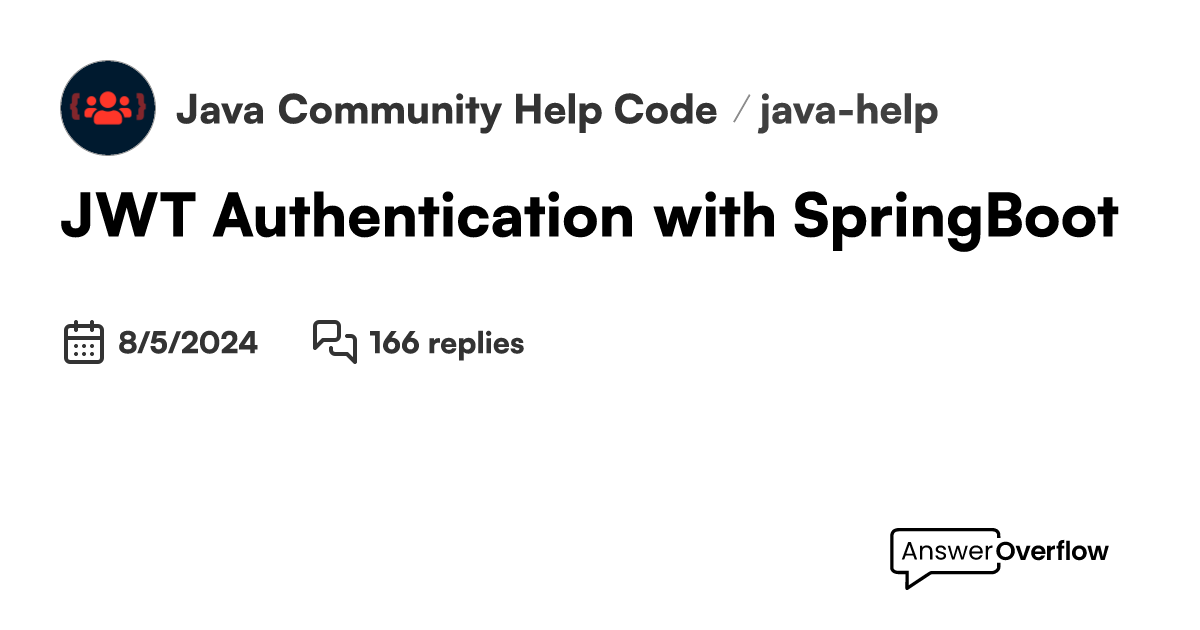 JWT Authentication with SpringBoot - Java Community | Help. Code. Learn.
