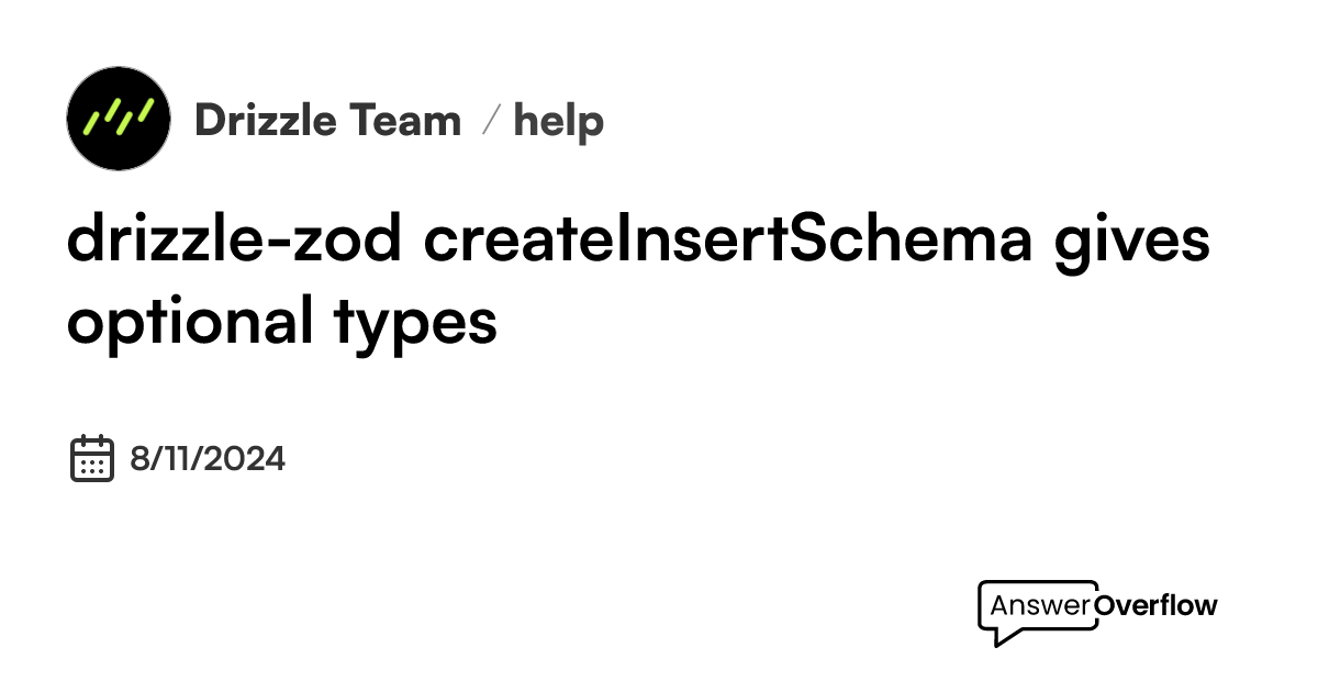 drizzle-zod createInsertSchema gives optional types - Drizzle Team
