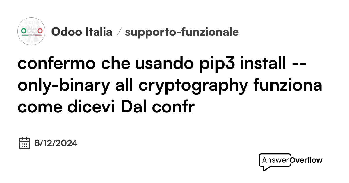 confermo che usando `pip3 install --only-binary :all: cryptography` funziona come dicevi Dal ...