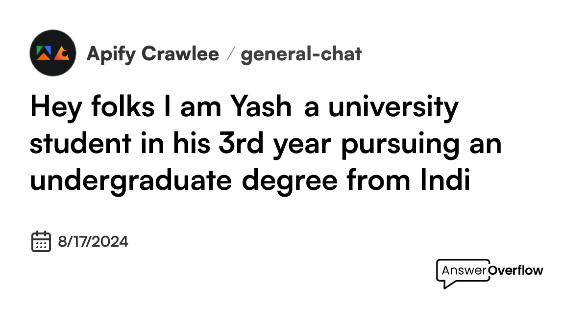 Hey folks I am Yash a university student in his 3rd year pursuing an ...