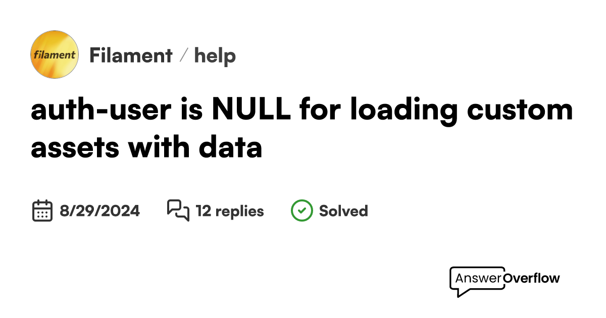 Auth User Is Null For Loading Custom Assets With Data Filament