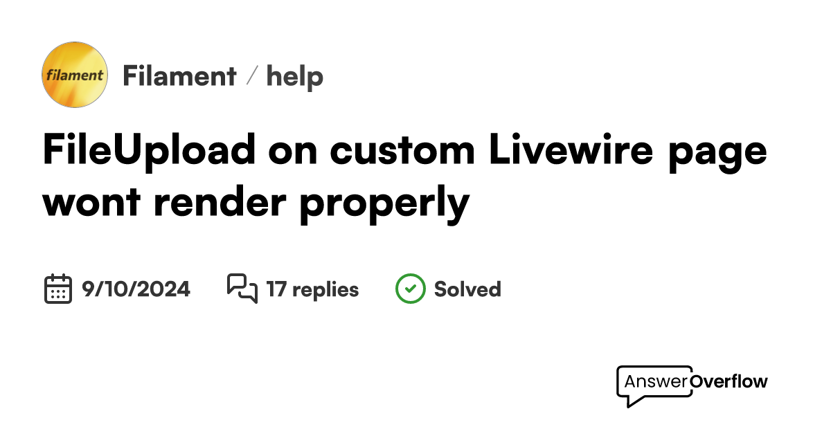 FileUpload on custom Livewire page won't render properly - Filament